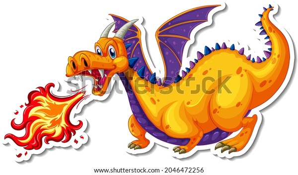 Dragon Blowing Fire Cartoon Character Sticker Stock Vector (Royalty ...