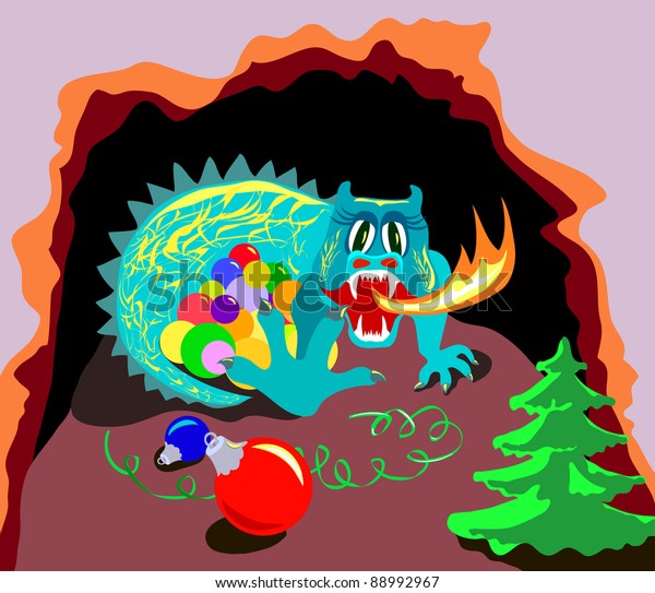 Dragon Fire Guards Xmas Balls Cave Stock Vector (Royalty Free) 88992967 ...