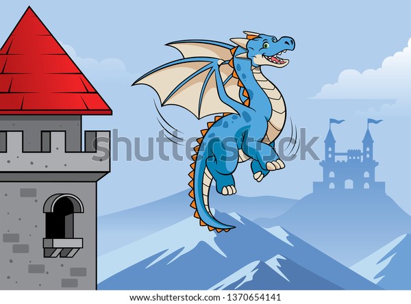 Dragon Flying Around Castle Stock Vector (Royalty Free) 1370654141 ...