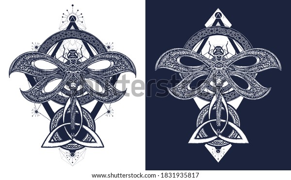 Dragonfly Tattoo Celtic Style Alchemy Religion Stock Vector (Royalty ...