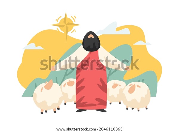 Draw Cartoon Jesus Lambs Vector Able Stock Vector (Royalty Free ...