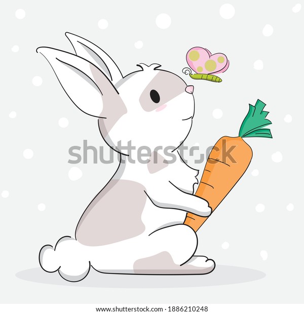 Draw Cute Rabbit Holding Carrot Butterfly Stock Vector (Royalty Free ...