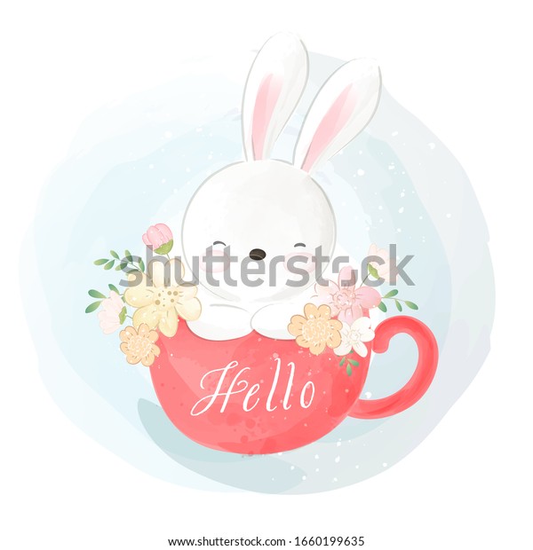 Draw Cute Rabbit Sweet Cup Tea Stock Vector (Royalty Free) 1660199635 ...