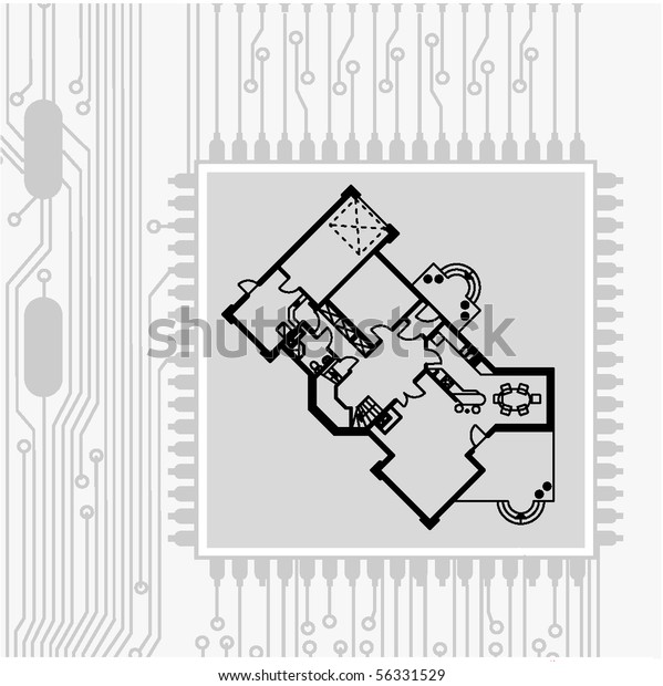 Draw Electronic Circuit Board Architectural Blueprint Stock Vector ...