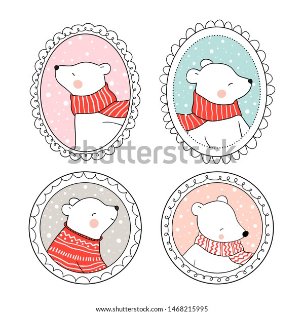 Draw Illustration Set Polar Bear Vintage Stock Vector (Royalty Free ...