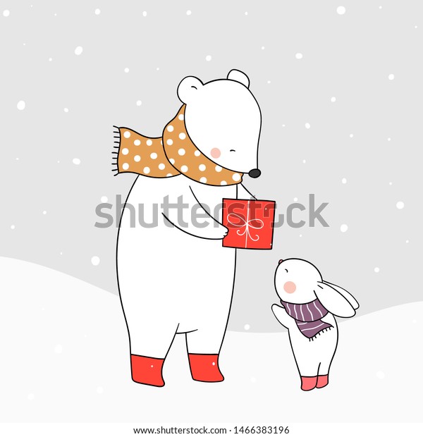 Draw Illustration White Bear Rabbit Gifts Stock Vector (Royalty Free ...