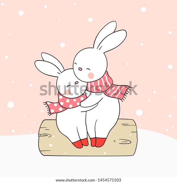 Draw Illustration White Rabbit Hug Love Stock Vector (Royalty Free ...