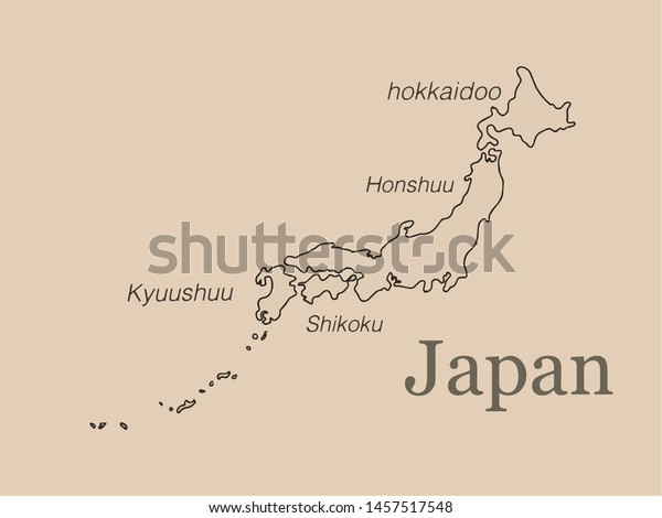 Draw Japan Map Islands Names Stock-vektor (royaltyfri) 1457517548