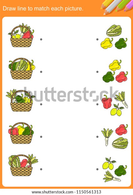 Draw Line Match Each Picture Color 스톡 벡터(로열티 프리) 1150561313