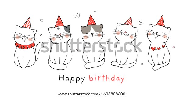 Draw Vector Banner Cute Cat Party Stock Vector (Royalty Free ...
