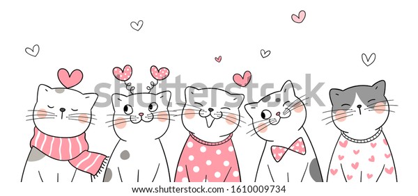Draw Vector Banner Design Adorable Cat Stock Vector (Royalty Free ...