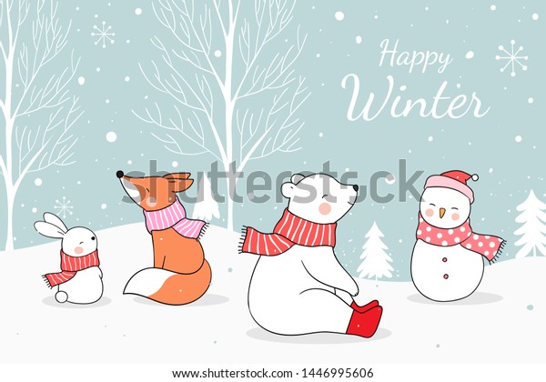 Draw Vector Illustration Animal Snow Christmas: стоковая векторная ...