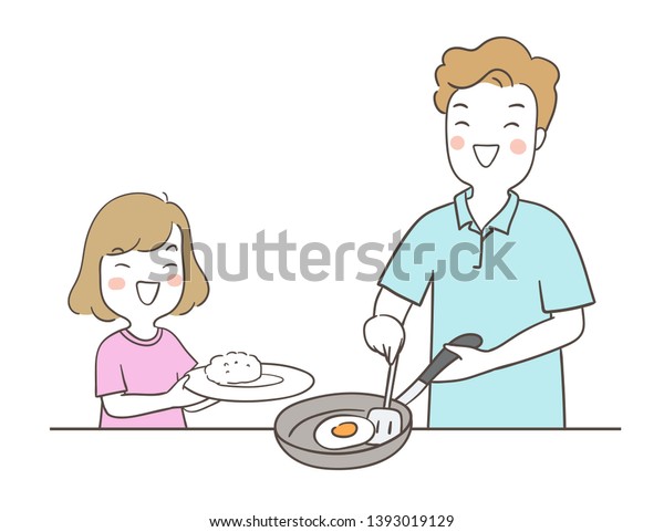 Draw Vector Illustration Girl Helping Father Stock Vector (Royalty Free ...