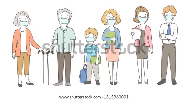 Draw Vector Illustration People Wearing Mask Stock Vector (Royalty Free ...