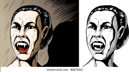 Drawing Angry Female Vampire : image vectorielle de stock (libre de ...