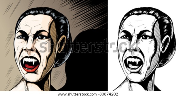 Drawing Angry Female Vampire : image vectorielle de stock (libre de ...