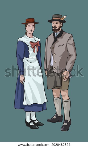 Drawing Austria Traditional Clothes Artillustration Vector Stock Vector ...
