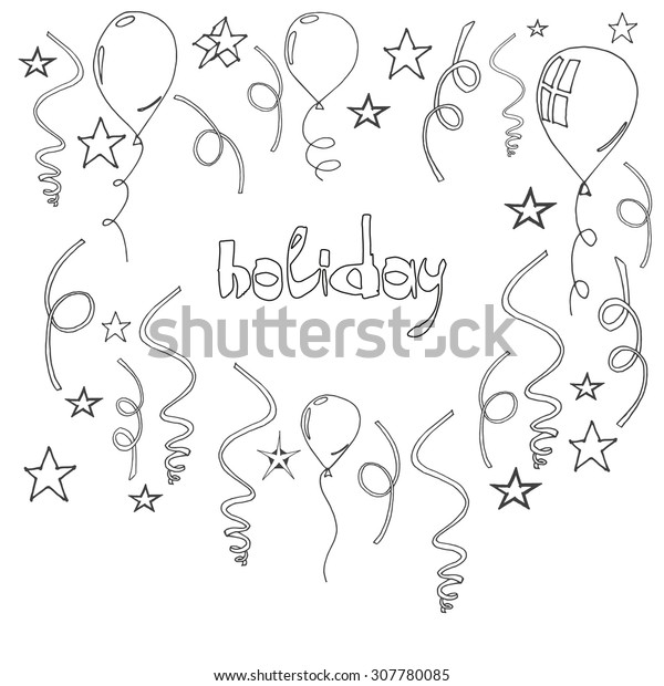 Drawing Balloons Confetti Stock Vector (Royalty Free) 307780085