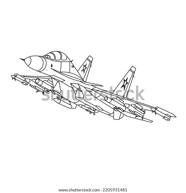 Drawing Black White Fighter Jet Vector Stock Vector (Royalty Free ...