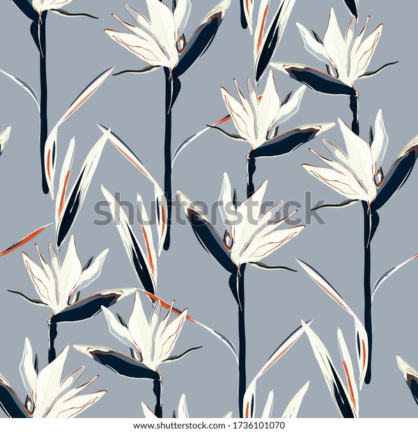 Drawing Blue Strelitzia Flower On Cream Stock Vector (Royalty Free ...