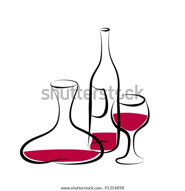 Drawing Bottle Glass Decanter Red Wine Stock Vector (Royalty Free) 91354898