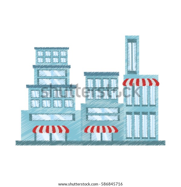 Drawing Building Store Market Vector Illustration: vector de stock ...