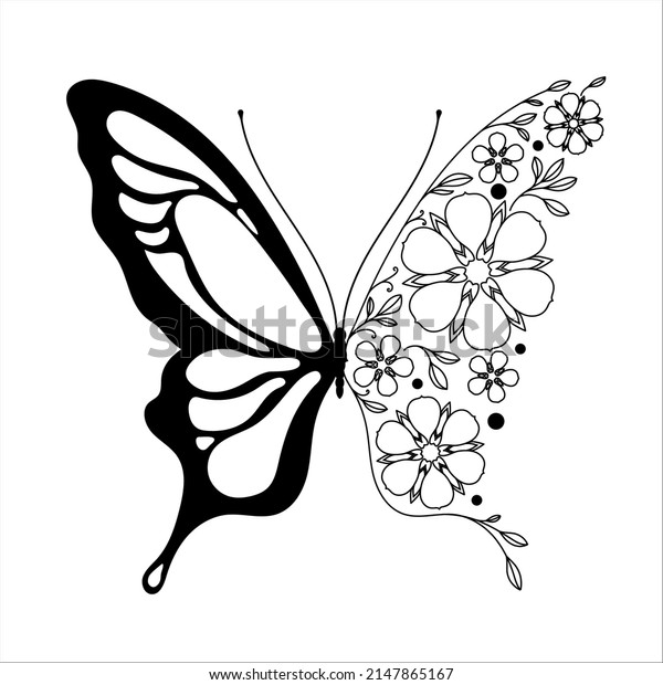 Drawing Butterfly Flowers Line Art Vector: เวกเตอร์สต็อก (ปลอดค่า ...