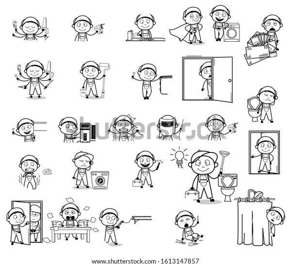 Drawing Cartoon Serviceman Character Set Concepts Stock Vector (Royalty ...
