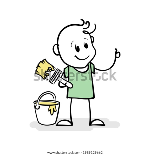 Drawing Cartoon Stick Man Standing Holding Stock Vector (Royalty Free ...