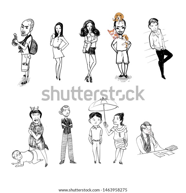 Drawing character of people, funny and serious, quick sketch of people ...