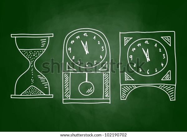 Drawing Clocks On Blackboard Stock Vector (Royalty Free) 102190702 ...