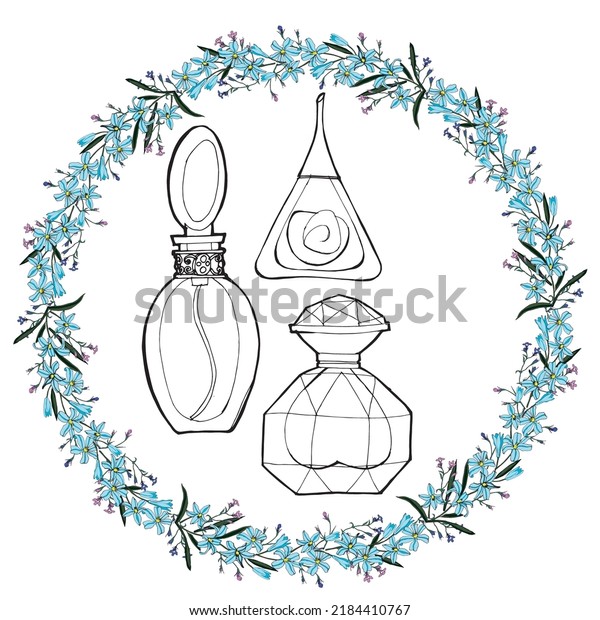 Drawing Coloring Perfume Bottles Flowers Stock Vector (Royalty Free ...