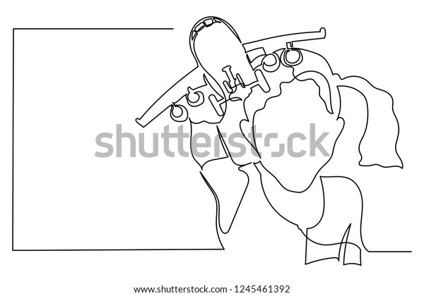 Drawing Continuous Line Child Holding Toy Stock Vector (Royalty Free ...