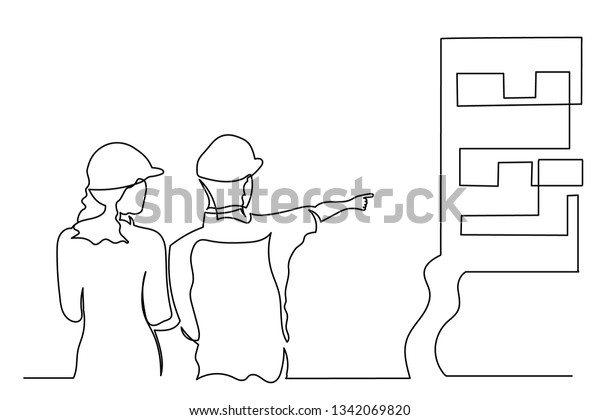 Drawing Continuous Line Young Man Woman Stock Vector (Royalty Free ...