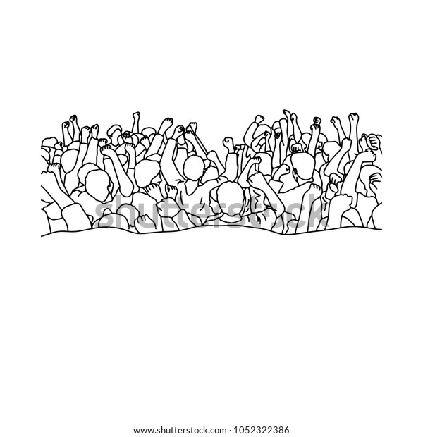 Drawing Crowd People Raise Their Hands Stock Vector (Royalty Free ...