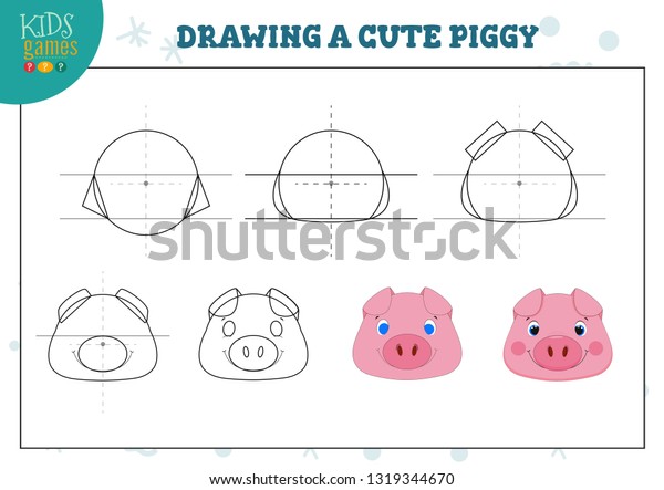 Drawing Cute Piggy Exercise Preschool Kids Stock Vector (Royalty Free ...