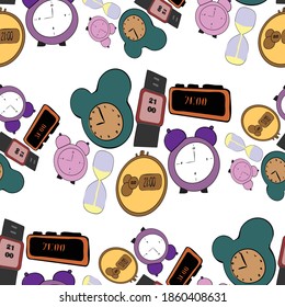 Drawing Different Clocks Cartoon Seamless Pattern Stock Vector (Royalty ...