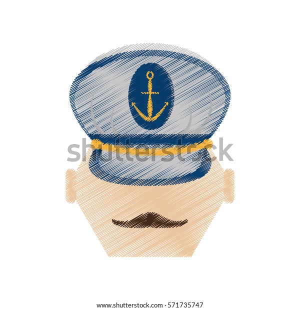 Drawing Face Mustache Captain Marine Hat Stock Vector (Royalty Free ...