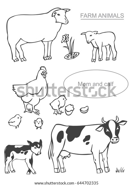 Drawing Farm Animals On White Background Stock Vector (Royalty Free ...