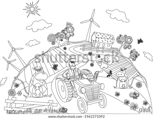 Drawing Farm Cartoon Vector Illustration Isolated Stock Vector Royalty Free 1962371092