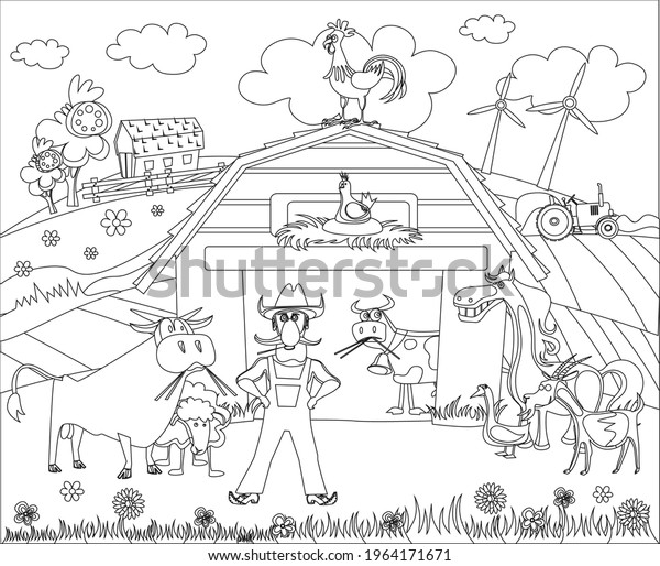 Drawing Farm Cartoon Vector Illustration Isolated Stock Vector Royalty Free 1964171671