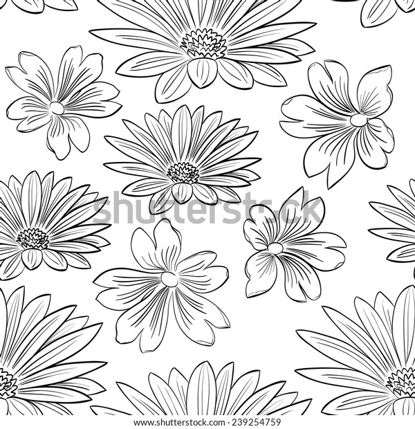Drawing Flower Vector Illustration Seamless Patten Stock Vector ...