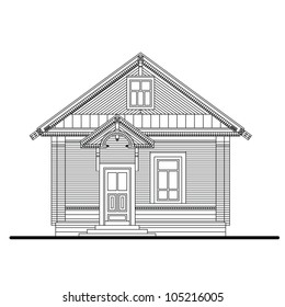 Drawing Front Facade Small Wooden House Stock Vector (Royalty Free ...