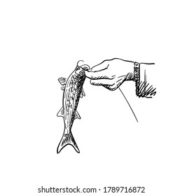 Drawing Hand Holds Fish On Hook Stock Vector (Royalty Free) 1789716872