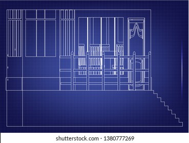 Drawing House On Blue Background Stock Vector (Royalty Free) 1380777269 ...