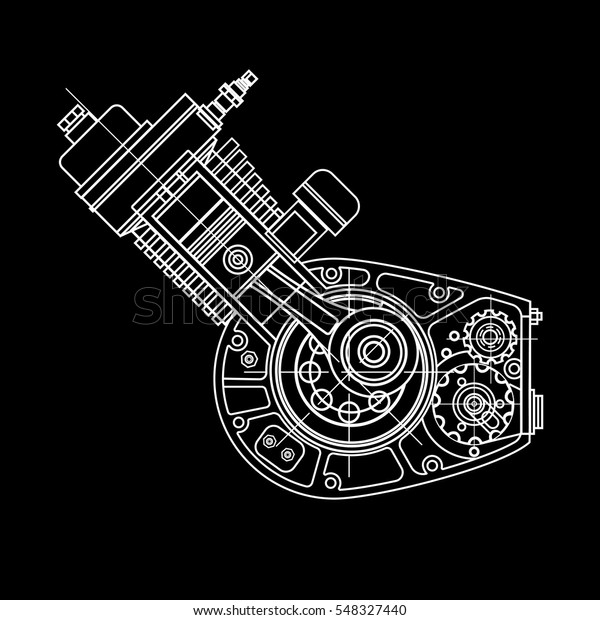 Drawing Internal Combustion Engine Isolated Section: เวกเตอร์สต็อก ...