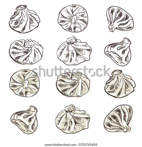 Drawing Khinkali Isolated On White Background Stock Vector (Royalty ...