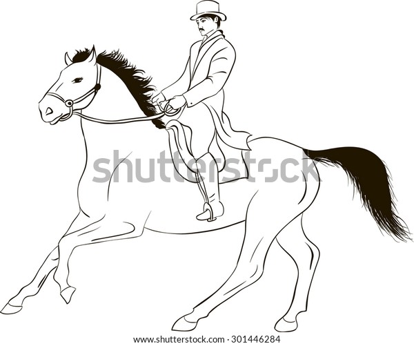 Drawing Line Art Prancing Horse Rider Stock Vector (Royalty Free) 301446284