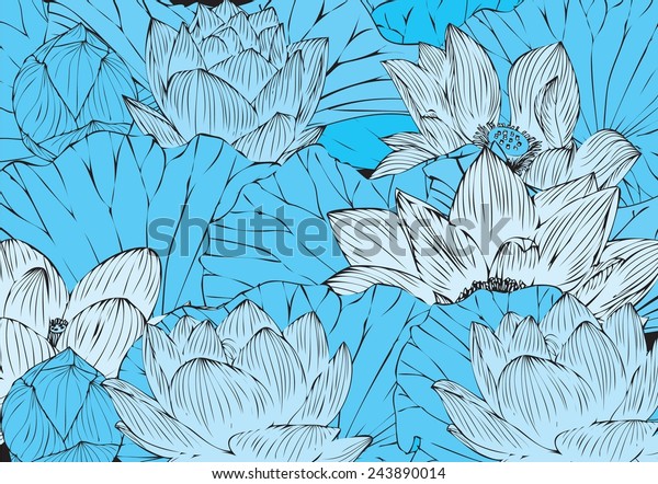 Drawing Lotus Flower Background Vector Graphics Stock Vector (Royalty ...