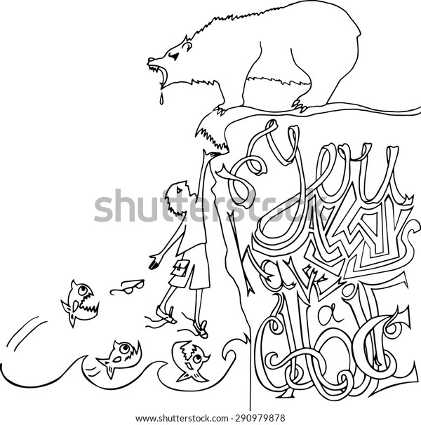 Drawing Man Hanging On Cliff Artwork Stock Vector (Royalty Free ...